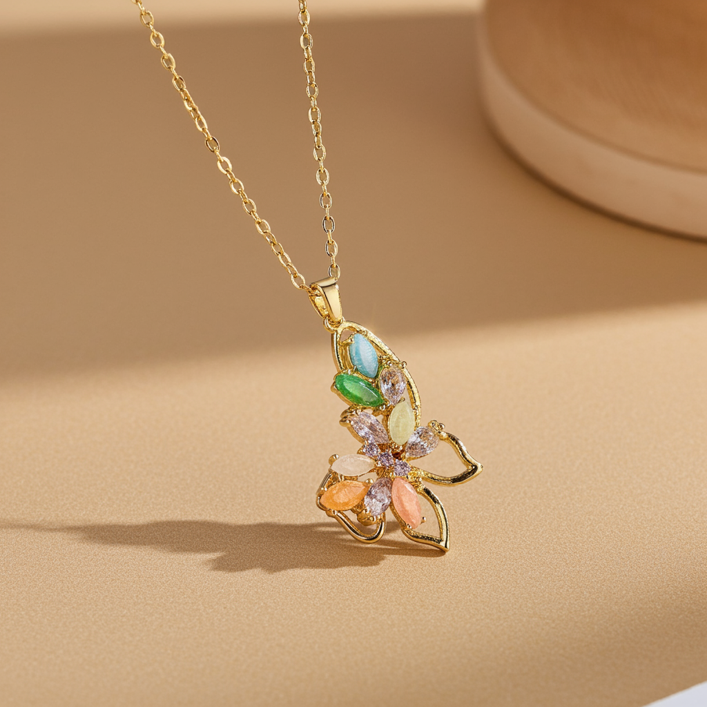 Colorful Butterfly Pendant Necklace | Olyvra